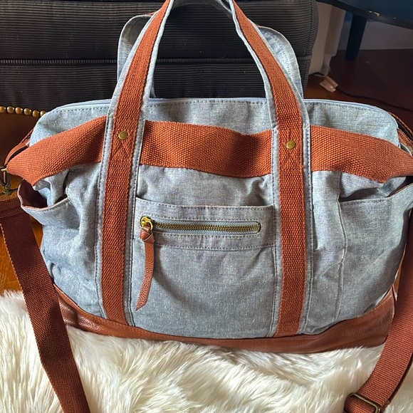 Mossimo Supply Co. | Bags | Mossimo Denim And Brown Overnight Bag ...